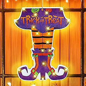 Lighted Halloween Window Decorations Witch Feet Happy Halloween LED Window Silhouette Trick or Treat Halloween Decor Holiday Displays for Halloween Indoor Outdoor Holiday Party Decor, 16 x 13 Inch