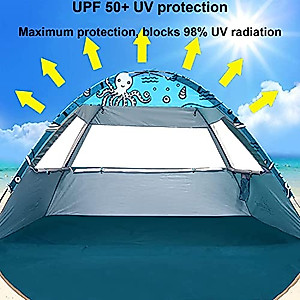 Ocean World 2 in 1 Beach Tent/Indoor Tent for Kids, Babies, Toddlers, and Family | UPF 50+ UV Protection, PU800 Waterproof 3-4 Person Sun Shelter Sun Shade | Baby Beach Tent, Baby Tent for Beach