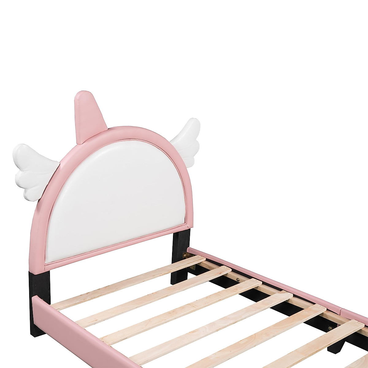 Bellemave Twin Size Princess Bed Frame with Unicorn Shape Headboard,PU Upholstered Princess Twin Bed for Girls,Kids Twin Platform Bed(Twin,Pink)