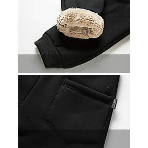 Gihuo Men's Sherpa Lined Athletic Sweatpants Winter Warm Track Pants Ribbed Leg Jogger Pants(Black, Large)