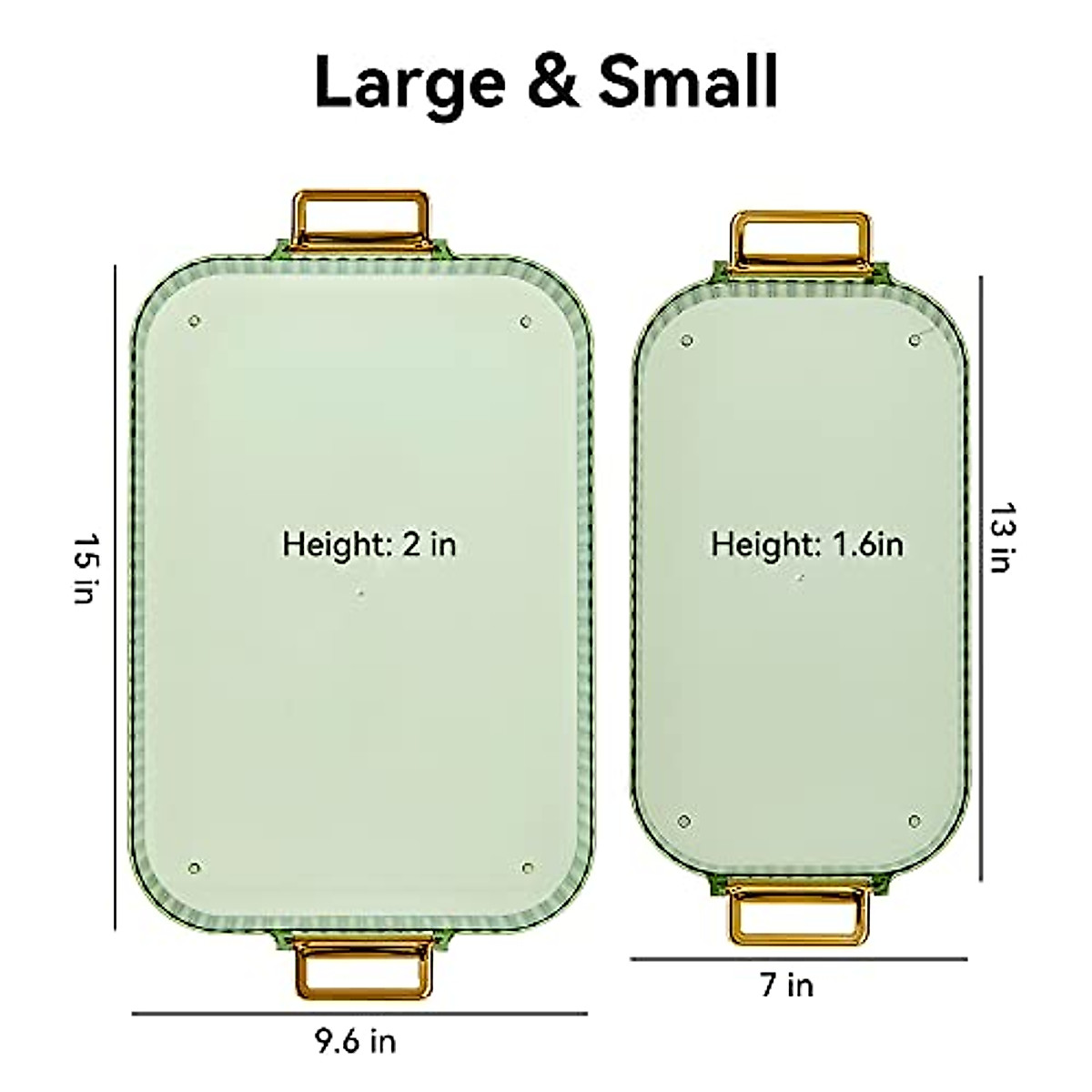 ArderLive Serving Tray Plastic for Serving Food, Great for Dinner Tray, Tea Tray, Bar Tray, Breakfast Tray - for Party Bed Resuable Tray Set of 2 12.4" x 7" & 14" x 9.8", Green