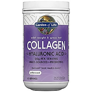 Garden of Life Marine & Grass-Fed Collagen Peptides Powder Supplement (Type I, III) with Probiotics, BCAAs & Hyaluronic Acid for Radiant Hair, Skin & Nails – Unflavored, 20g per Serving, 12 Servings