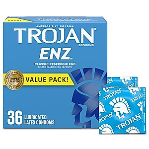 TROJAN ENZ Lubricated Condoms, Latex Condoms For Contraception and STI Protection, America’s Number One Condom, 36 Count Value Pack