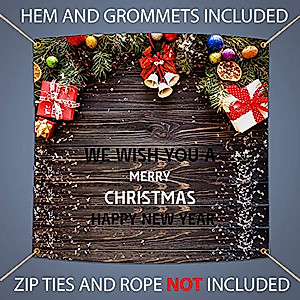 BANNER BUZZ MAKE IT VISIBLE We Wish You Merry Christmas Banner, Heavy Duty 11 Oz Vinyl, Holiday Christmas Party Decor Banner Sign with Metal Grommets & Hemmed Edges, Perfect for Indoor Outdoor Decor (4' X 1.5')