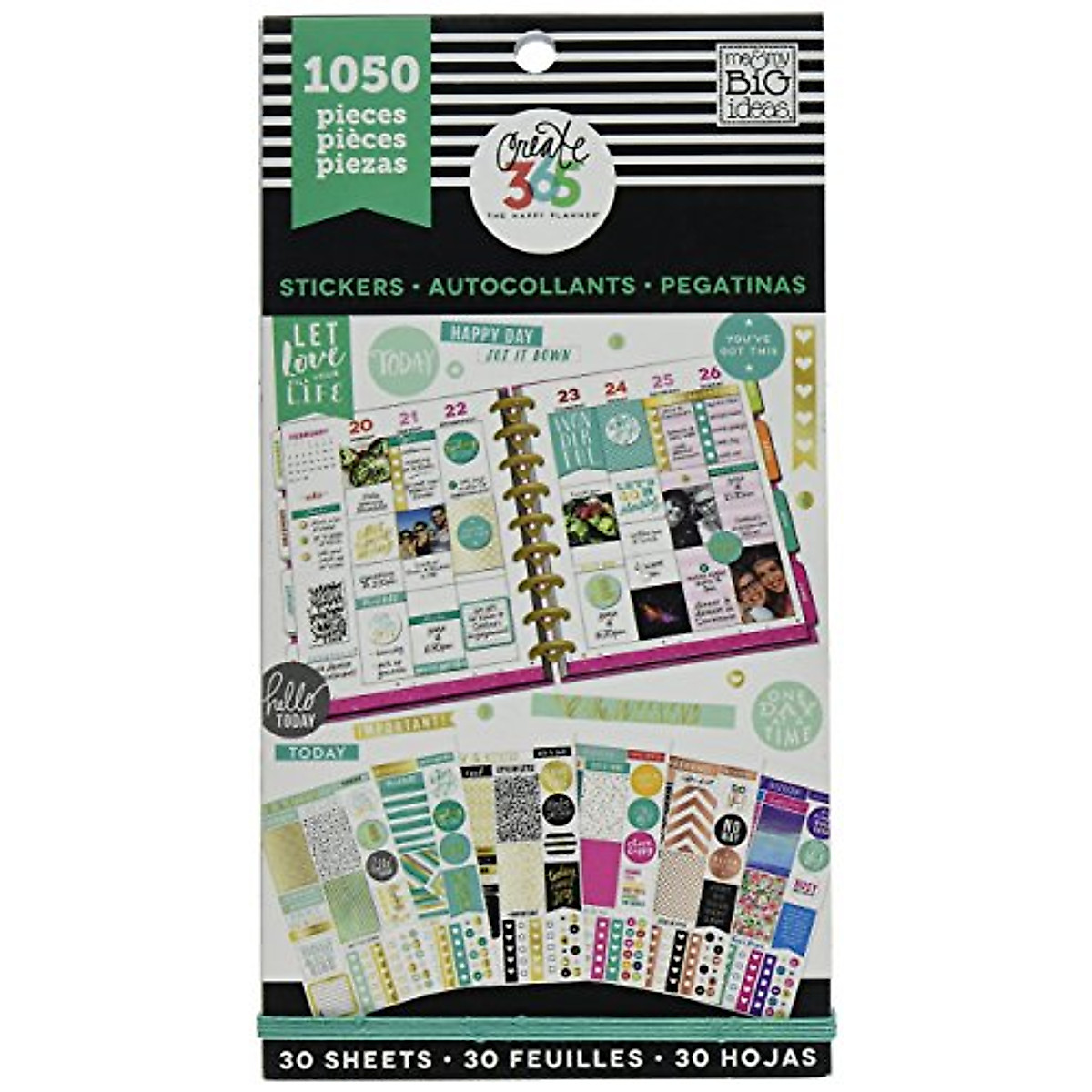 me & my BIG ideas Sticker Value Pack - The Happy Planner Scrapbooking Supplies - The Colorful Life Theme - Multi-Color & Gold Foil - Great for Projects & Albums - 30 Sheets, 1050 Stickers Total