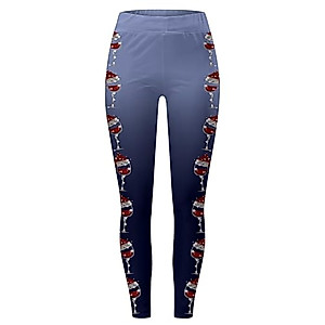 AMDBEL Womens Athletic Leggings High Waisted,Christmas Leggings for Women,Red Wine Glass Pattern Gradient Yoga Pants Fashion High Waist Workout Holiday Leggings