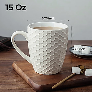 AmorArc 15oz Coffee Mugs Set of 6, Large Ceramic Coffee Mugs for Men Women Dad Mom, Modern Coffee Mugs with handle for Tea/Latte/Cappuccino/Cocoa. Dishwasher&Microwave Safe, Beige