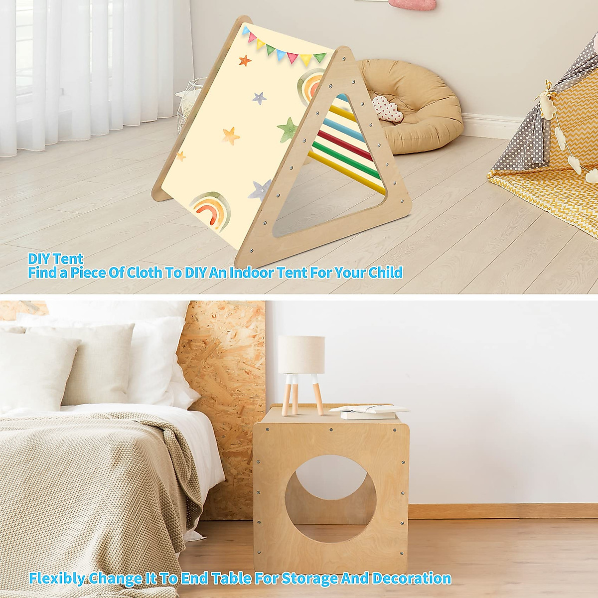 GOME Set of 7 Baby Triangle Climbing Gym Toys Indoor for Toddler Set, 1 Square and 3 Triangle Climber with 3 Ramp for Climbing Sliding and Walking, 7 in 1 Toddler Play Equipment for Indoor Playground