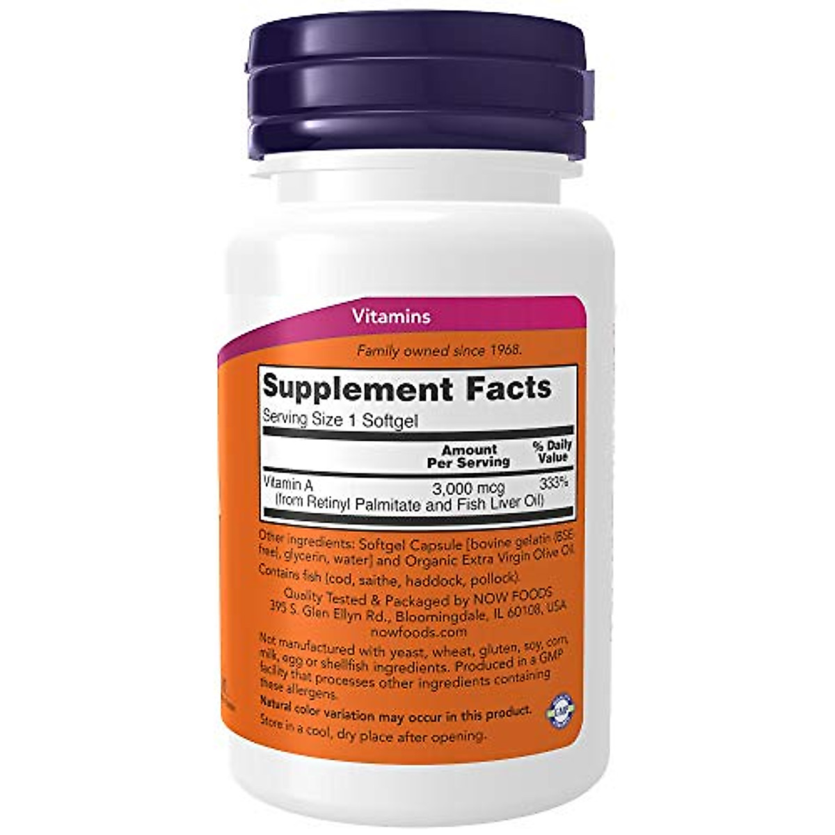 NOW Supplements, Vitamin A 10,000 IU, Eye Health*, Essential Nutrition, 100 Softgels