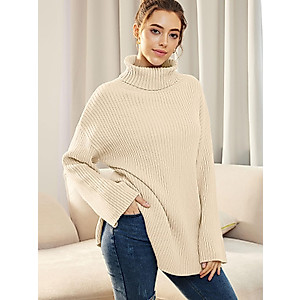 LILLUSORY Womens 2023 Fall Turtleneck Oversized Pullover Chunky Sweaters Cream Fuzzy Long Sleeves High Neck Ribbed Knit Sweater