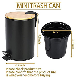 Round Mini Trash Can with Lid and Foot Pedal Soft Close 0.8 Gallon/3 Liter Garbage Container Bin with Removable Inner Wastebasket for Bathroom, Bedroom, Kitchen, Office (Black)