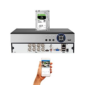 Evertech H.265 8 Channel Hybrid DVR Security Recorder with 2TB Hard Drive, Compatible with 720P, 1080P AHD/TVI/CVI/Analog Cameras