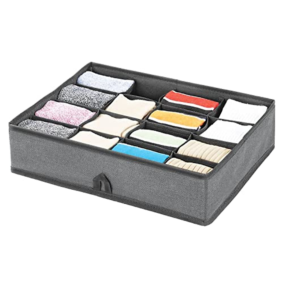 mDesign Soft Fabric Dresser Drawer and Closet Storage Organizer Tray - 16 Sections for Lingerie, Bras, Socks, Leggings, Underwear, Jewelry, Scarves - Textured Print, 2 Pack - Charcoal Gray/Black