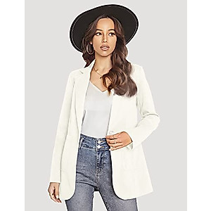 EXTRO&VERT Blazer Jackets for Women Single Button Long Sleeve Patch Pocket Suit for Work Casual White