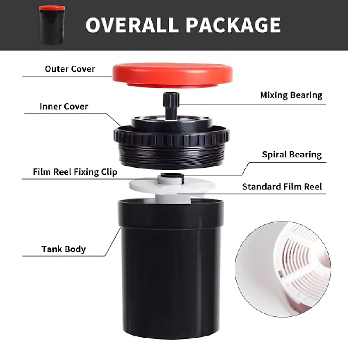 Universal Compact Developing Tank 2 Spiral Reel for Processing 120 135 126 127 B/W Film Camera Film Processing Equipment