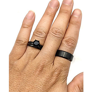 Ringcrown 2 Rings Couple Rings Bridal Sets Black Cz Womens Wedding Ring Sets Titanium Steel Man Wedding Bands