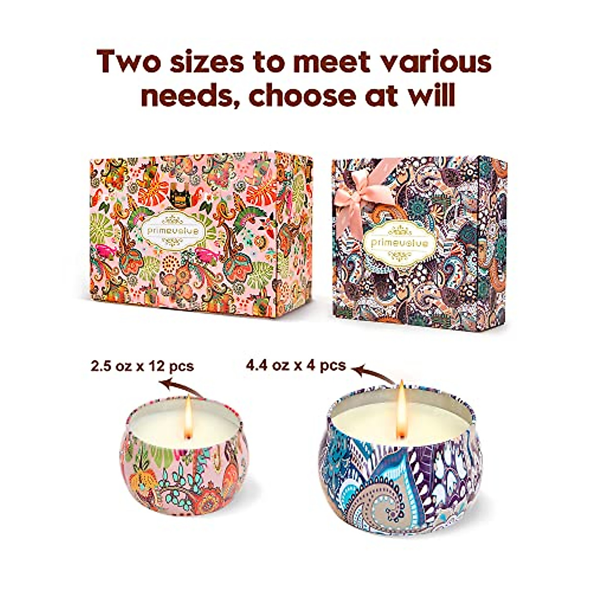 Scented Candles Gifts for Women, Primevolve Home Scented Aromatherapy Candles Set, Strongly Fragrance Essential Oils for Stress Relief, Jar Candles, 100% Soy Wax, 4x4.4oz