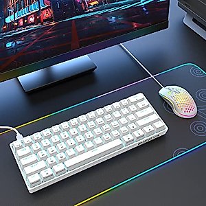 DIERYA 60% Mechanical Keyboard, DK61se Wired Gaming Keyboard with Red Switches, LED Backlit Ultra-Compact 61 Keys Mini Office Keyboard for Windows Laptop PC Gamer Typist（White）