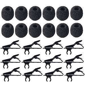 AUGSUN 12Pcs Lavalier Microphone Clip Metal Tie Clips with 12Pcs Foam Windscreen Cover, Lapel Microphone Replacement Kit