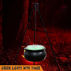 Halloween Cauldron Decorations Outdoor - Large Witches Cauldron on Tripod with Lights, Black Plastic Cauldron Decor with Timer Lights, Cauldron Witch Halloween Decorations for Porch Yard Lawn Outside