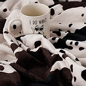 Yiyhuxf Cow Print Blanket Animal Brown Black Milky White Faux Fur Throw Blankets Western Cute Flannel Fleece Decorative Bed Sofa Office Blanket 60"x50"