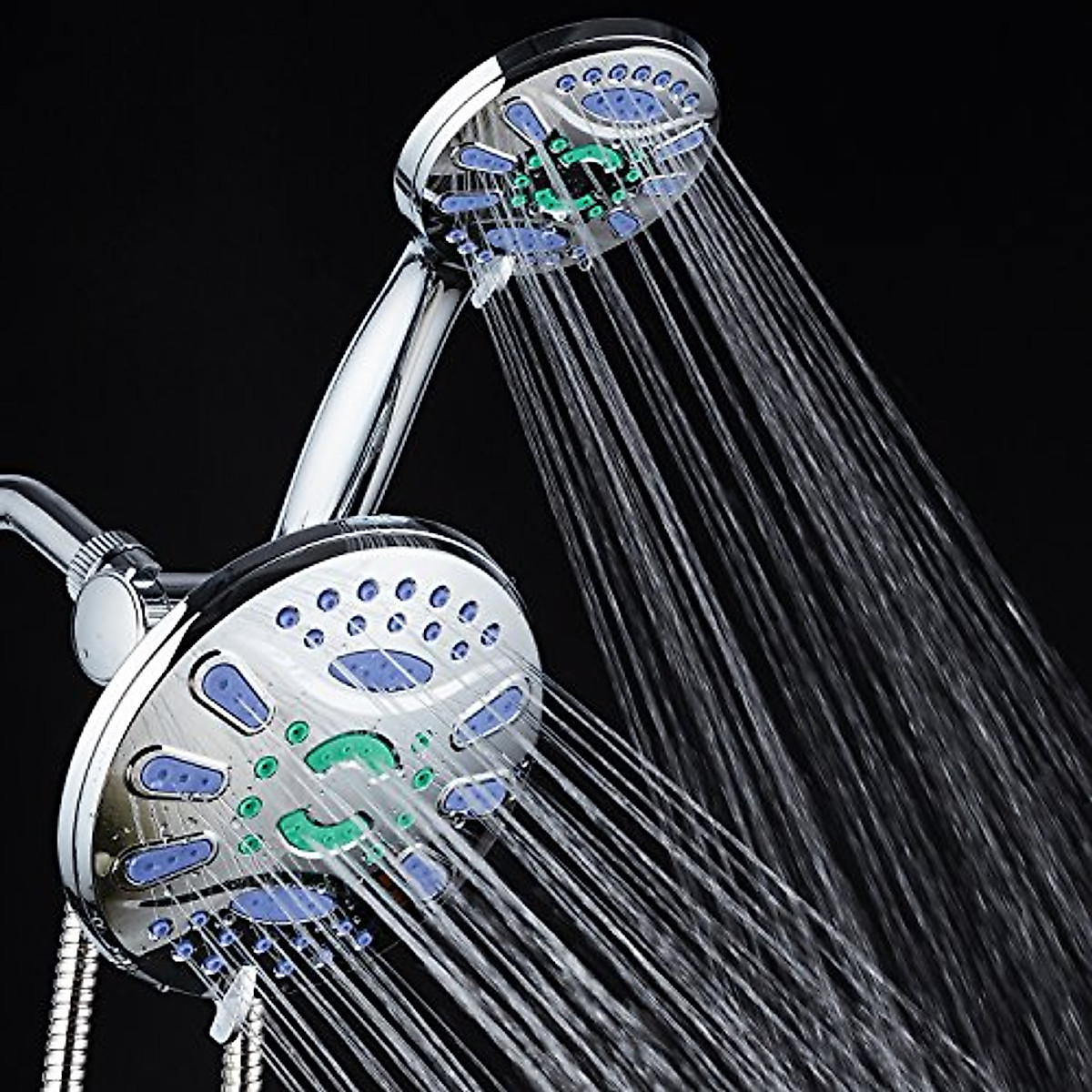 AquaStar Elite 3-in-1 High-Pressure 48-mode 7" Shower Head Combo with Microban Anti-Clog Jets for More Power & Less Cleaning! Extra-Long 5 ft. Stainless Steel Hose. All Chrome Finish