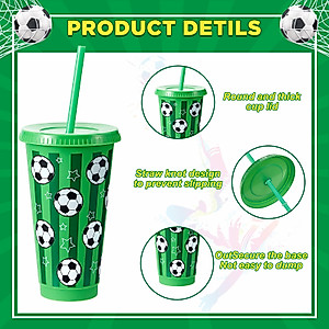 Uiifan 12 Pcs Plastic Soccer Cups 24 oz Reusable Soccer Tumbler with Lid and Straw Soccer Gifts for Coach Boyfriend Soccer Fan Men Women Soccer Party Favors Sports Themed Party Decorations