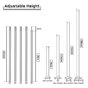 Aluminum Tarp Poles Lightweight Tent Poles Warterproof Sail Shade Pole for Gazebo Backpacking Camping Tarpaulin Awning Canopy Porch Bivvy Adjustable from 76-190cm (Aluminum-74.8"/190cm)