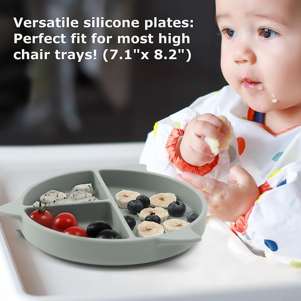 Andy Bear Suction Plates for Baby Silicone Plates Divided, Baby Led Weaning Supplies, Silicone Baby Plates for Toddler, Baby Dishes, BPA Free (Sage)