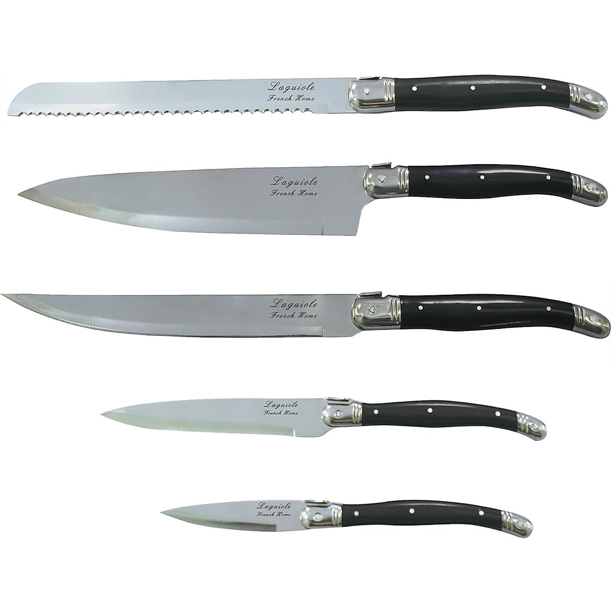 French Home, LLC 5 Piece Laguiole Kitchen Knife Set, Black