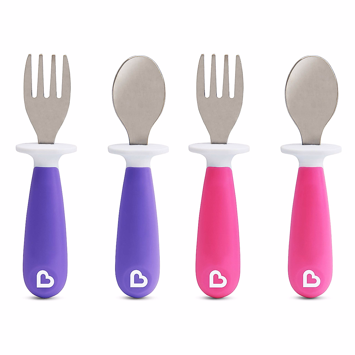 Munchkin Raise 4 Pack Toddler Fork and Spoon, Pink/Purple