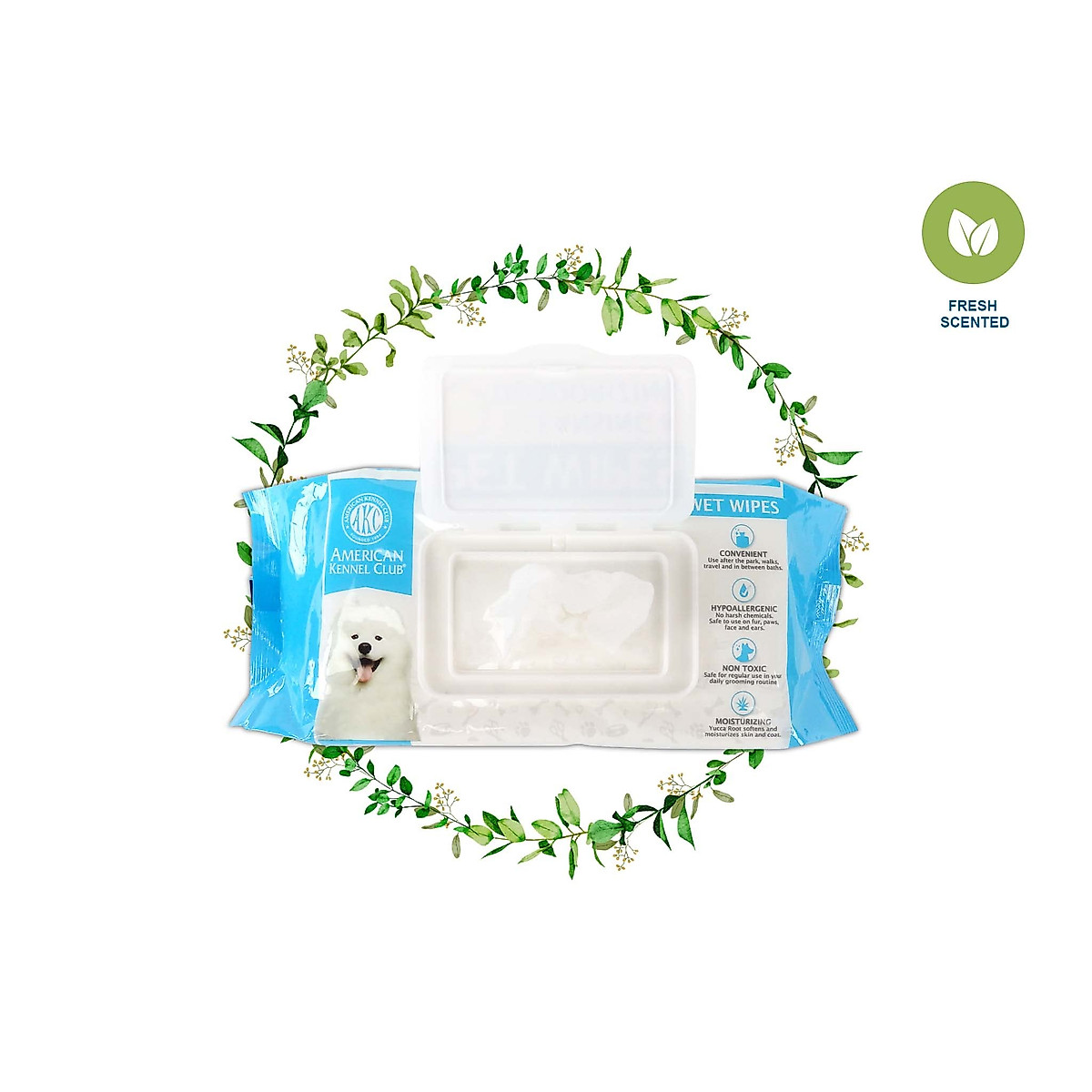 American Kennel Club AKC Dog Wipes for Cleansing & Deodorizing Great for Face, Ears, Paws, Body, & Butt - Fresh Scented - 100pk