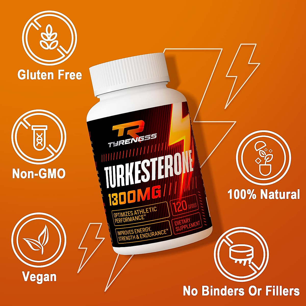 Testosterone Booster, Turkesterone Supplement 1300mg Ultra High Strength (Ajuga Turkestanica Extract Std. to 20% Testosterone), for Athletic Performance & Muscle Mass,120 Capsules