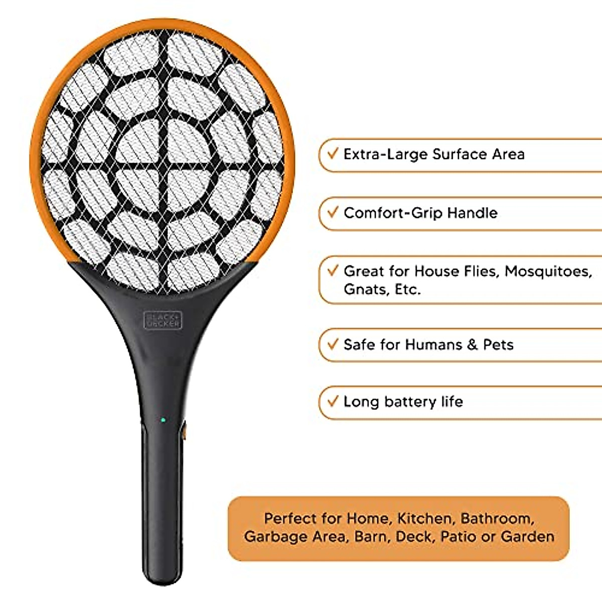 BLACK+DECKER Electric Fly Swatter- Fly Zapper- Tennis Bug Zapper Racket- Battery Powered Zapper- Electric Mosquito Swatter- Handheld Indoor & Outdoor- Non Toxic, Safe for Humans & Pets