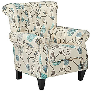 Christopher Knight Home Greggory Floral Fabric Tufted Chair, White / Blue