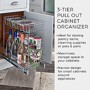 ClosetMaid 32105 Premium Wide 3-Tier Compact Kitchen Cabinet Pull-Out Basket, 8.75-Inch