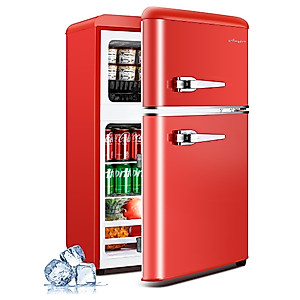 Anypro 3.2 Cu.Ft Compact Refrigerator Mini Fridge with Freezer, 2 Door Retro Small Refrigerator with Freezer, 7 Level Thermostat & Removable Shelves, Mini Fridge for Bedroom Office Apartment Dorm Bar