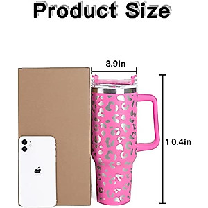 Holographic Leopard Tumbler 40 oz with Handle, Water Bottle, Gifts for Women & Men, Insulated Cup with Lid and Straw, Simple Modern, Water Bottles & Stanley Cups Trending Tumbler Gift 3D Pink