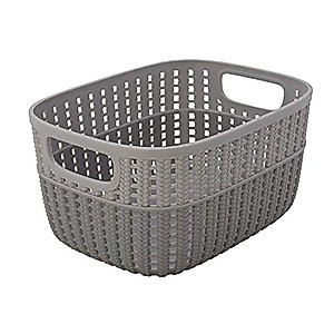 Simplify 2 Tone Sailor Knot Storage Tote | Decorative Basket | Closet Organization | De-clutter | Accessories | Toys | Bathroom Organization | Small | Grey/Grey