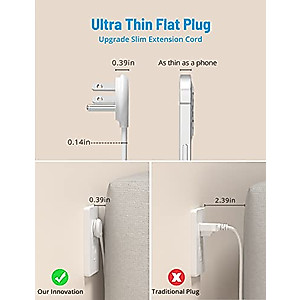 Flat Plug Power Strip - TROND 5ft Ultra Thin Extension Cord with 6 Widely Outlets and 3 USB Ports(1 USB C) + India to US Plug Adapter US to India Travel Plug Adapter 2 USB Ports 3 American Outlets