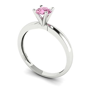 Clara Pucci 0.50 ct Round Cut Solitaire Pink Simulated Diamond Engagement Bridal Promise Anniversary Ring in 18K White Gold Size 10
