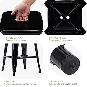 Vogue Furniture Direct 24 Inch Metal Bar Stools, Backless Counter Height Barstools, Indoor Outdoor Stackable Stools with Square Seat, Set of 4 (Black)