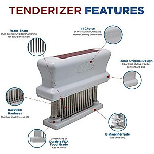 Jaccard 200348R, 48 Blade Durable Meat Tenderizer with Stainless Steel Razor Sharp Needle, Cooking Gadget for Tenderizing Chicken, Beef, Pork, Veal, BBQ, Red