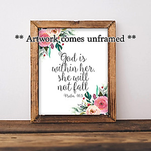 God is within her she will not fall, She is more precious than rubies, Baby Girl Nursery Art, Bible Scripture Print, Psalm 46, Proverbs 3, 8x10 Unframed