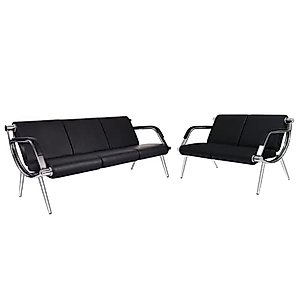 Kinfant 5-Seat Waiting Room Chairs Sofa Furniture - Office Guest Reception Chair with Armrest for Waiting Room Airport Hospital Bank (Black - PU)