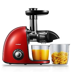 Juicer Machines Vegetable and Fruit, HOUSNAT Cold Press Juicer Extractor with 2-Speed Modes Easy to Clean, Slow Masticating Juicer with Quiet Motor, Reverse Function, Recipes (Passion Red)