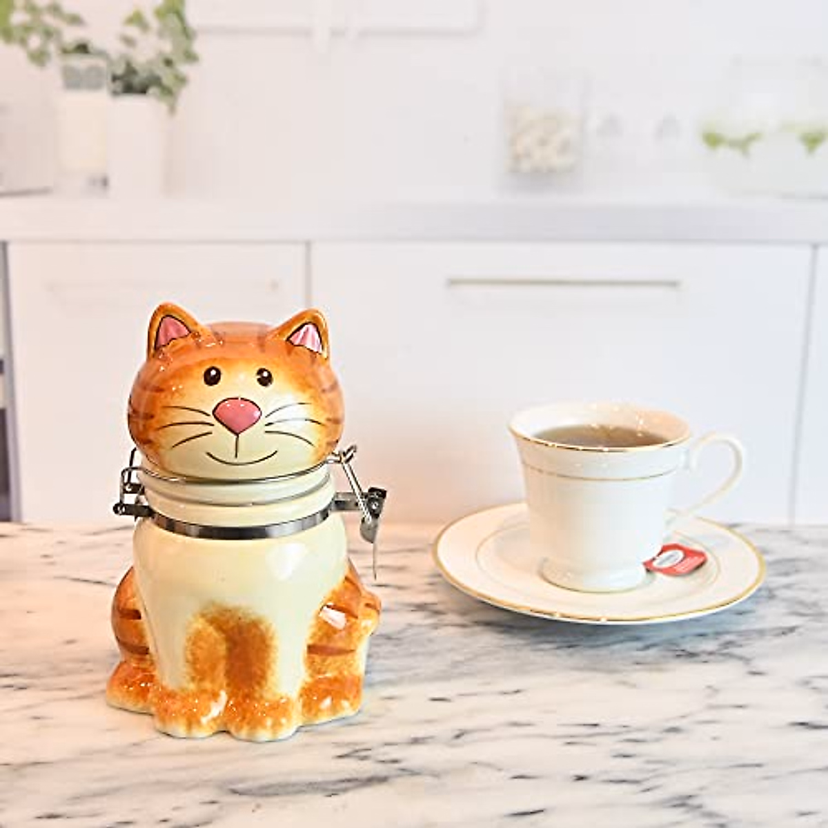 Boston Warehouse Hand Painted HInged Jar, Storage Container, Sitting Pretty Cat