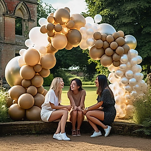 Tan Balloons Double Stuffed Balloon Arch with Coffee Brown Balloons Inside - Neutral Tan Brown Balloons Different Sizes 5In 12In 18In, 2 Layer Thick Boho Balloon Garland Arch Kit for Birthday Party