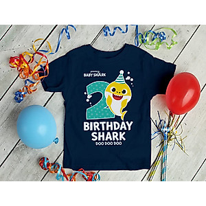 2nd Birthday Baby Shark Shirt 2 Year Old Birthday Boy Girl Toddler Kids T-Shirt 2T Navy
