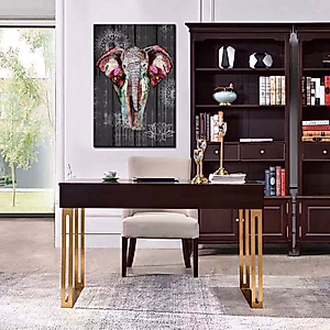 SkenoArt Animal Wall Art on Canvas Boho Bedroom Decor Elephant with Flower Pictures Bohemian Bathroom Wall Decor Mandala Wildlife Paintings Living Room Artwork Home Decorations 24"x36"